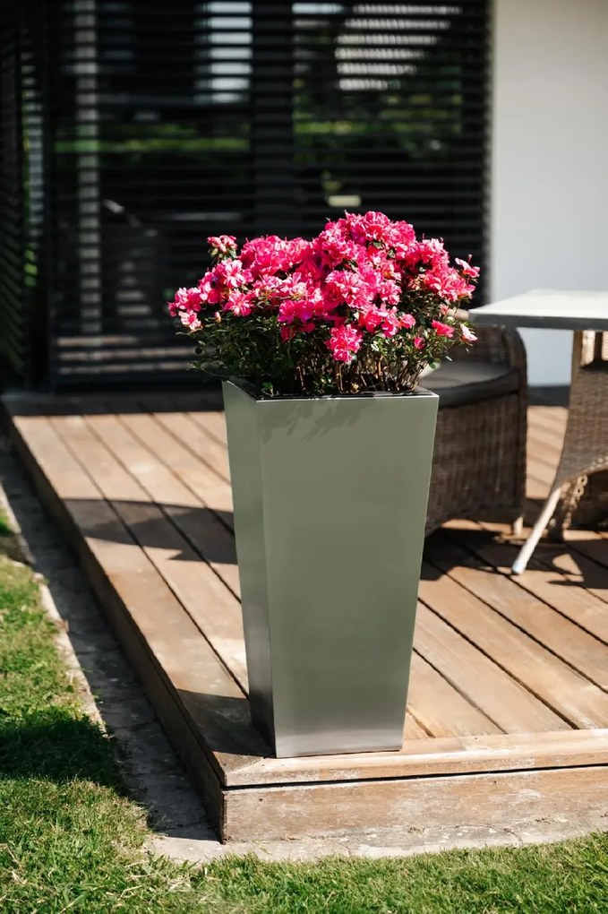 Květináč CLASSIC, výška 70 cm, broušený nerez, stříbrný