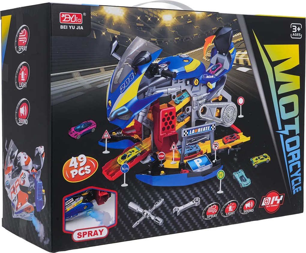Ramiz MEGA parkovací garáž s funkcí kouře a motorkou