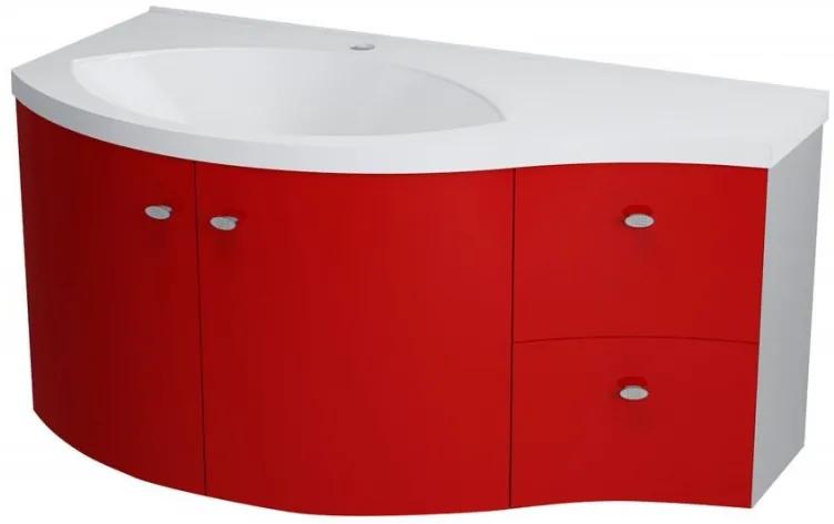 Sapho AILA umyvadlová skříňka 110x39cm, červená/stříbrná, zásuvky vpravo 55612