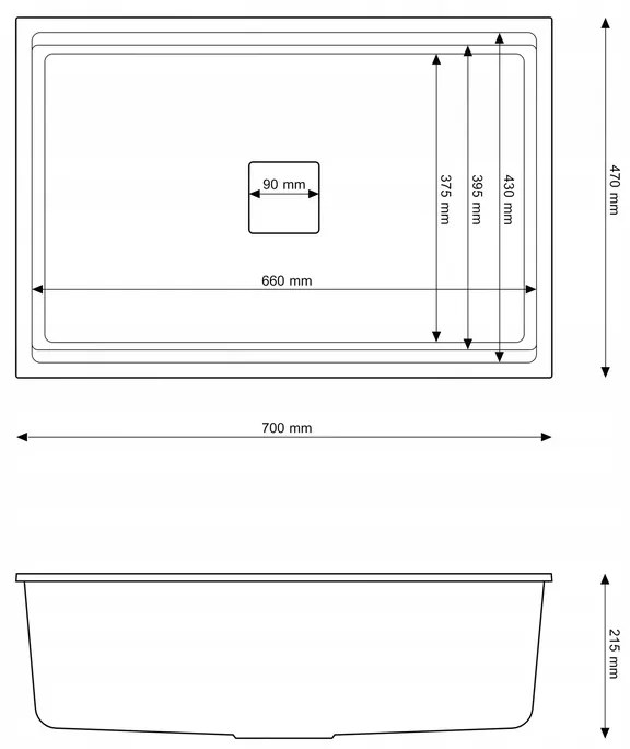 Gamma Decor 7050, 1-komorový granitový dřez 700x470x220 mm, šedá, GMA-ZLE000103