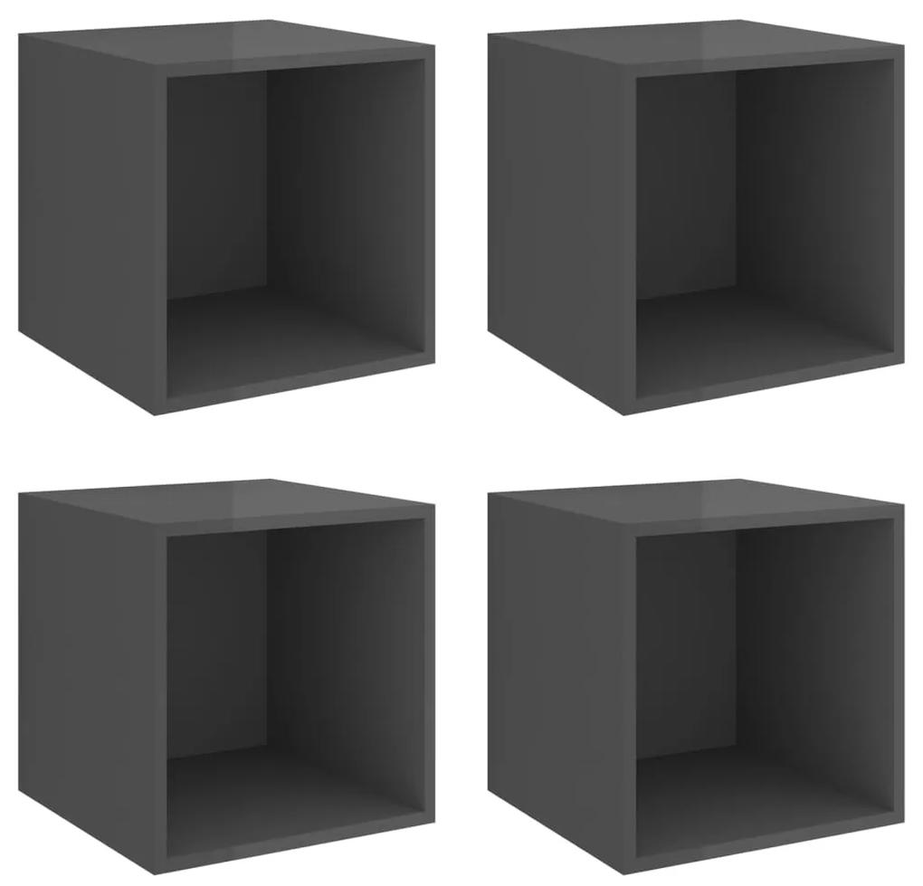 vidaXL Nástěnné skříňky 4 ks šedé vysoký lesk 37x37x37 cm dřevotříska