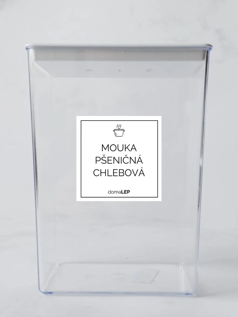 MOUKA PŠENIČNÁ CHLEBOVÁ– průhledná samolepka na dózu, základní písmo, 5 × 5 cm | DomaLEP