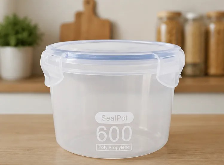 dóza na potraviny, objem 0,6 l, s víkem, plast, 8x10x10 cm, průhledná, Dekorino DP20260018