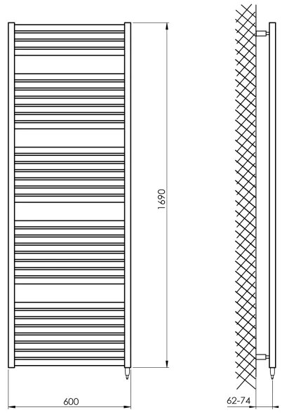 Aqualine - Koupelnový elektrický radiátor TONDI-E 800W/230V 169 cm matná černá