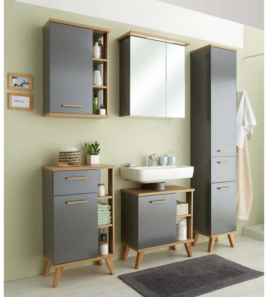 Šedá skříňka pod umyvadlo v dekoru dubu 60,5x65 cm Quickset 924 – Pelipal