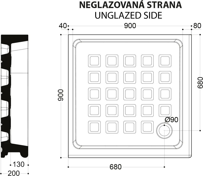 Kerasan Kerasan, RETRO keramická sprchová vanička, čtverec 90x90x20cm, 133801