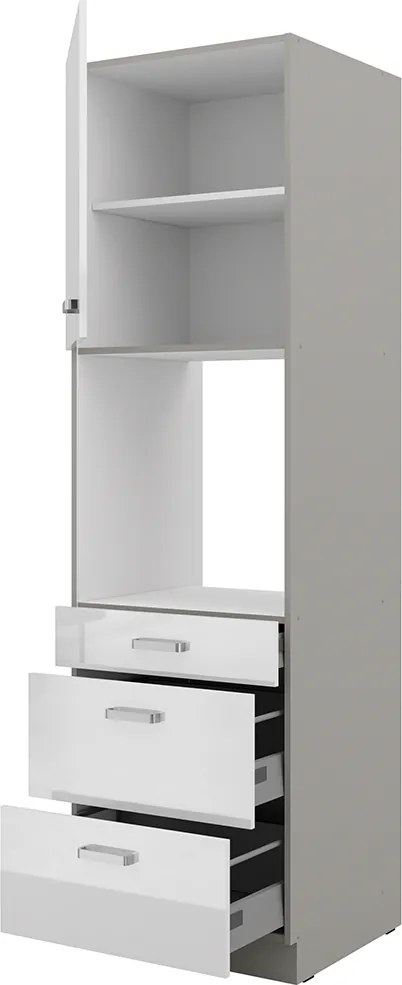 BIANCA sb | vysoká skříňka 60 DPS-210 3S1F na vestavnou troubu | PREMIUM BOX | 60 cm | světle šedá/bílá lesk