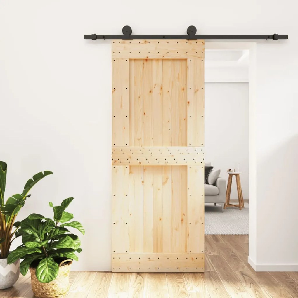 Posuvné Dveře S Kováním 85 X 210 Cm Masivní Borové Dřevo