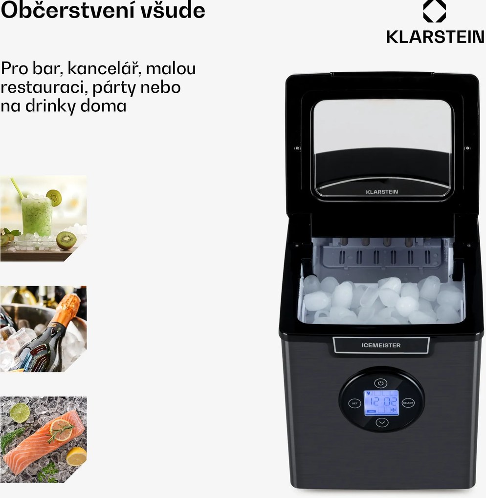 Klarstein Icemeister 2G, výrobník ledu, 12 kg/24 h, LCD displej, nerezová ocel