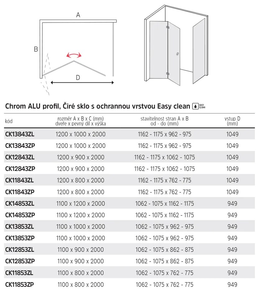Mereo Novea obdélníkový sprchový kout 100 x 120 x 200 cm zalamovací levá s pevnou stěnou aluchrom čiré CK14833ZL