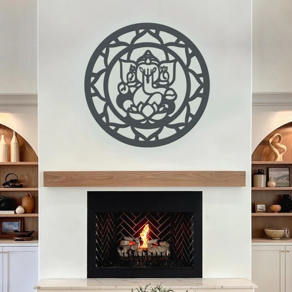 dřevo života Dřevěný obraz GANESHA MANDALA Zvolte barvu dekoru: Černá, Zvolte rozměr Ø (cm): 80