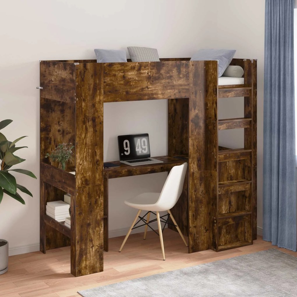 Rám patrové postele se stolem s policí Kouřový dub 75 x 190 cm 3410431