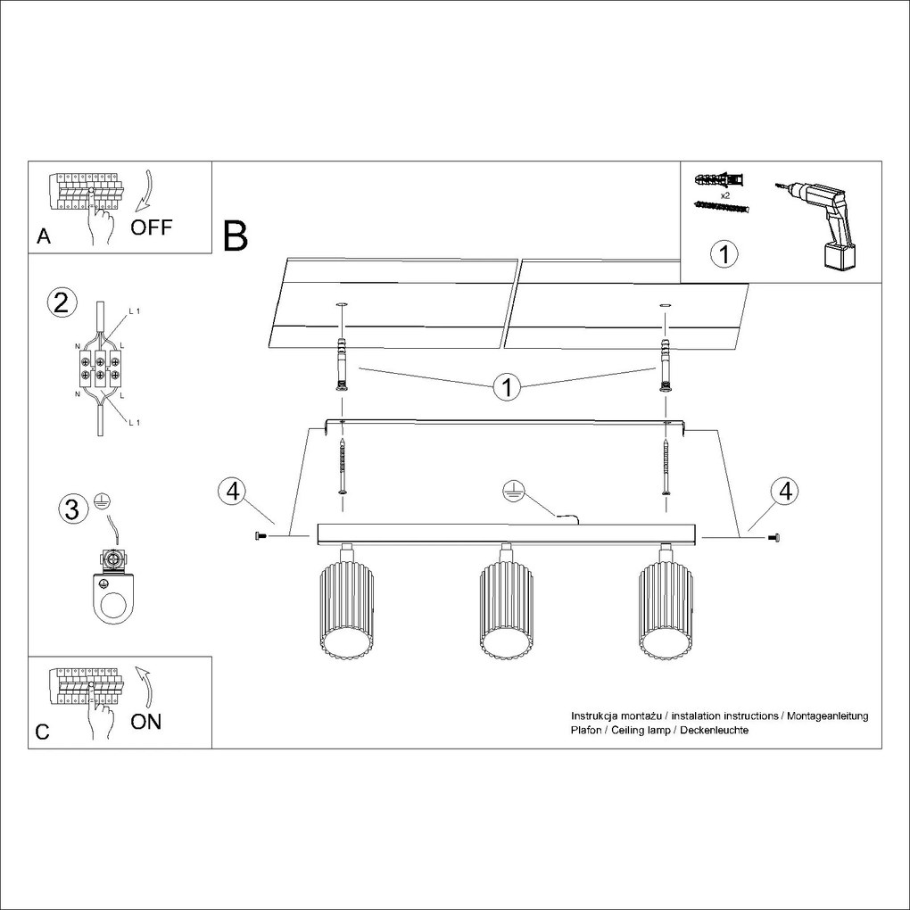 Bodové svítidlo Karbon, 3x tmavěbéžové hliníkové stínítko, (možnost polohování)