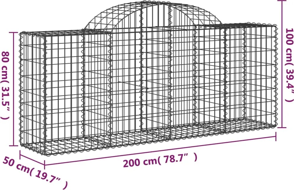 Klenuté gabionové koše 7 ks 200x50x80/100 cm pozinkované železo 3146304