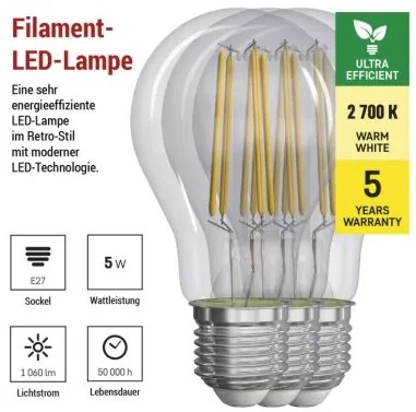 Emos lighting LED žárovka Filament A60 A CLASS/ E27 / 5 W (75 W) / 1 060 lm / teplá bílá 1525283276