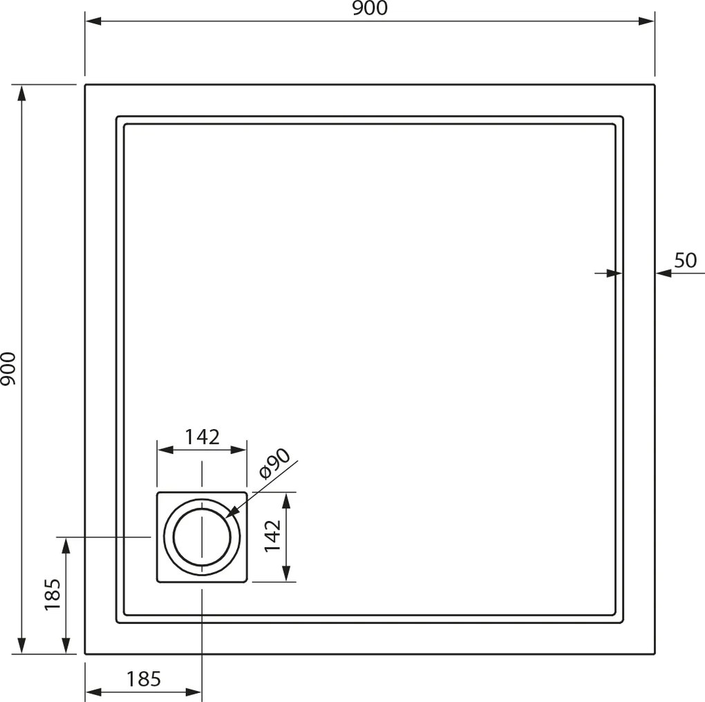 Gelco Xena čtvercová sprchová vanička 90 x 90 cm litý mramor bílá HX009