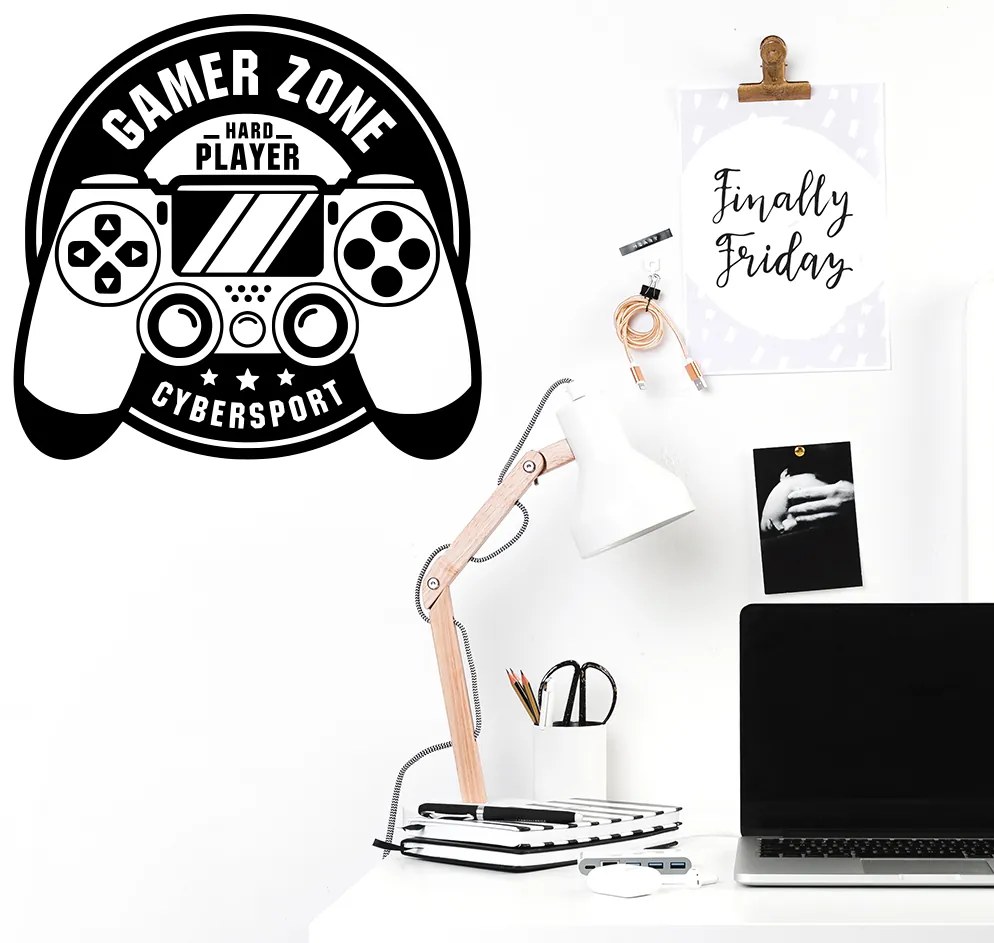 Živá Zeď Samolepka na zeď Gamer Zone Hráč Barva: černá