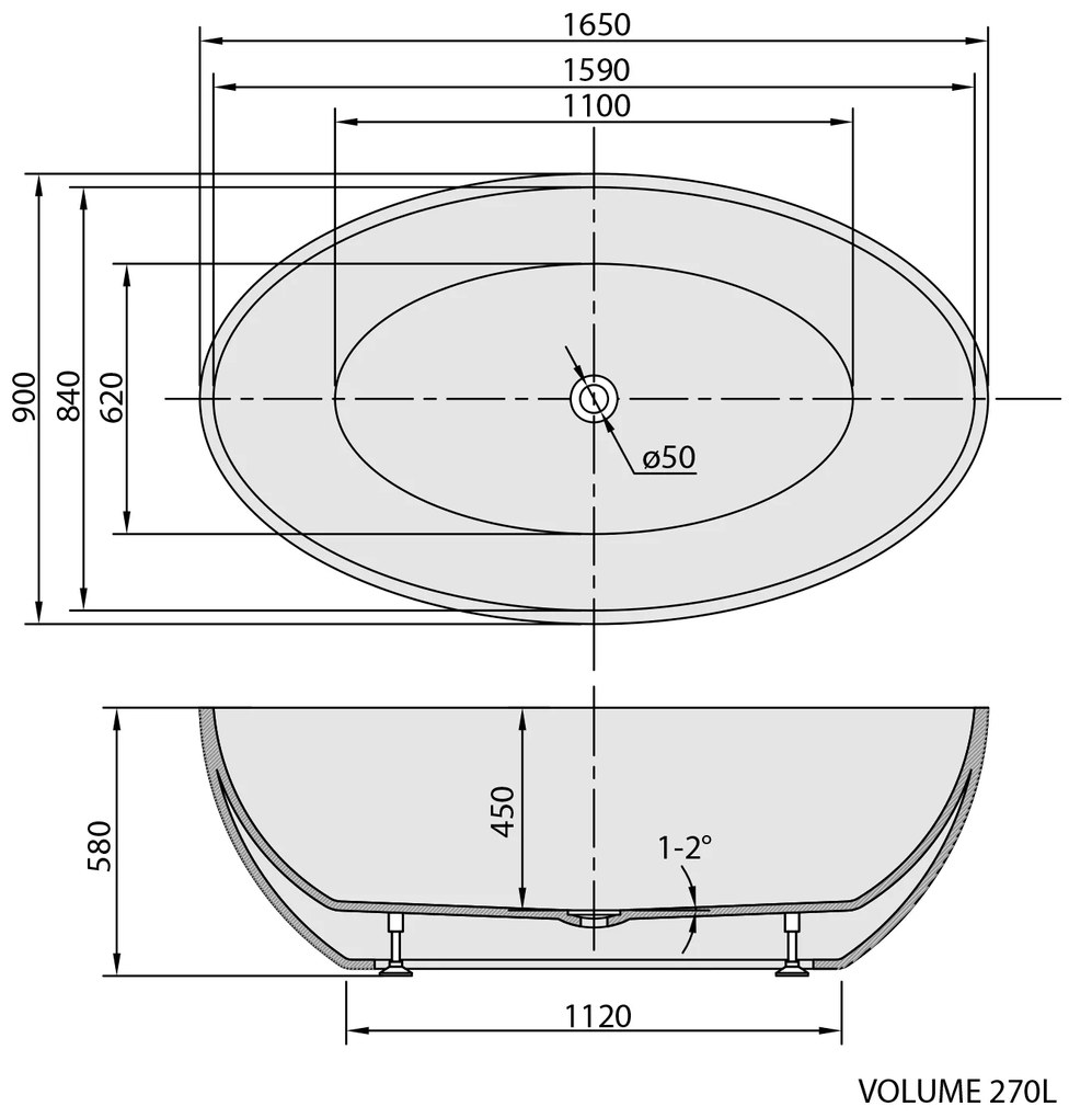 Polysan CORYN volně stojící vana 165 x 90 x 58 cm bílá 68651