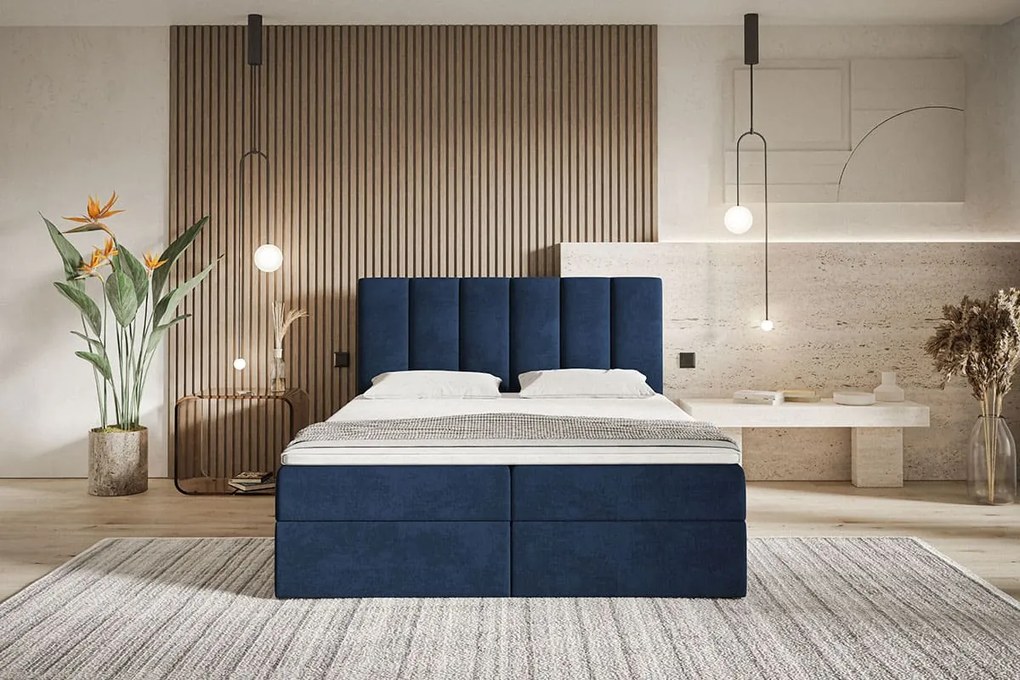 Manželská boxspring postel Axel 180x200 cm Barva: Modrá - Kronos 09