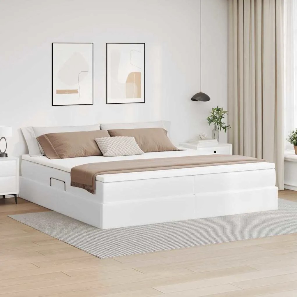 Postel s úložným prostorem a matrací Bílá 200 x 200 cm 3370179