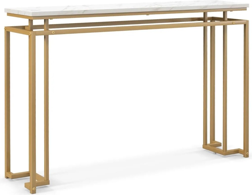 Costway 120 cm konzolový stůl s deskou z umělého mramoru a geometrickým kovovým