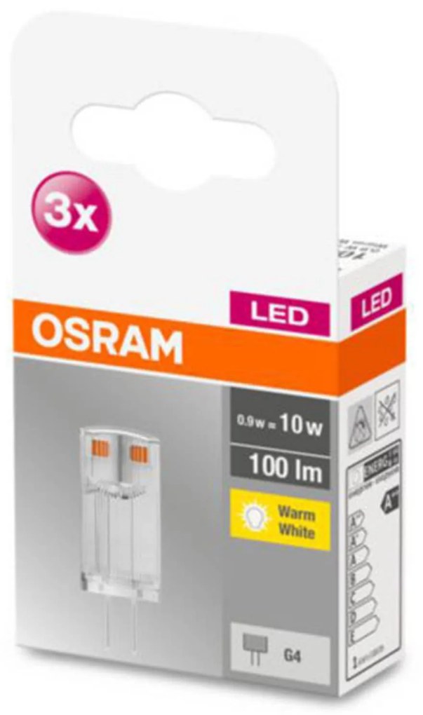OSRAM LED pinová žárovka G4 0,9W 2 700 K čirá 3ks