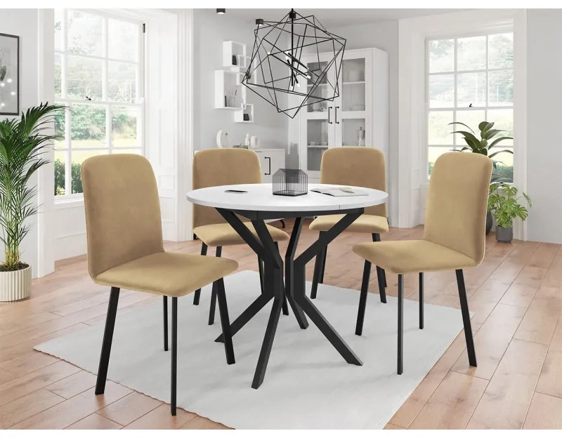 Rozkládací stůl Kirtore M 90 se 4 židlemi Lekoz, Barva dřeva: dub craft zlatý + černá, Potah: Amor Velvet 4302