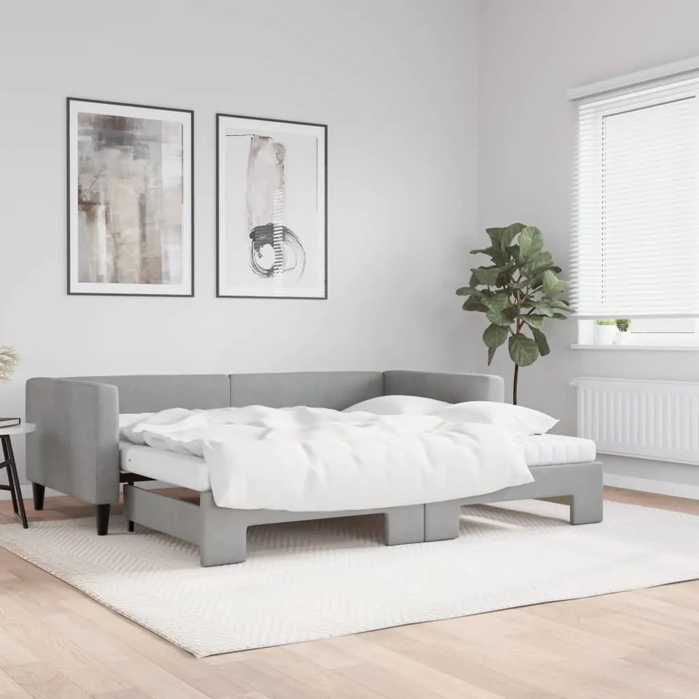 Válenda s přistýlkou a matracemi světle šedá 90 x 190 cm textil 3196606