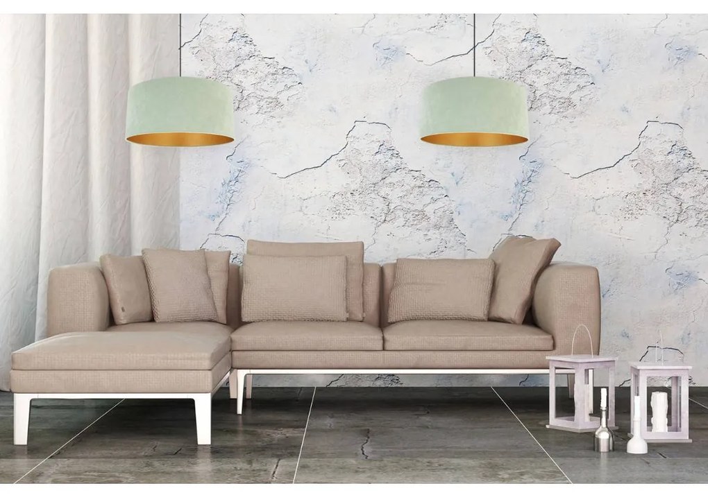 Závěsné svítidlo Mediolan, 1x pistáciové/zlaté textilní stínítko, (výběr ze 2 barev konstrukce), (fi 44cm)