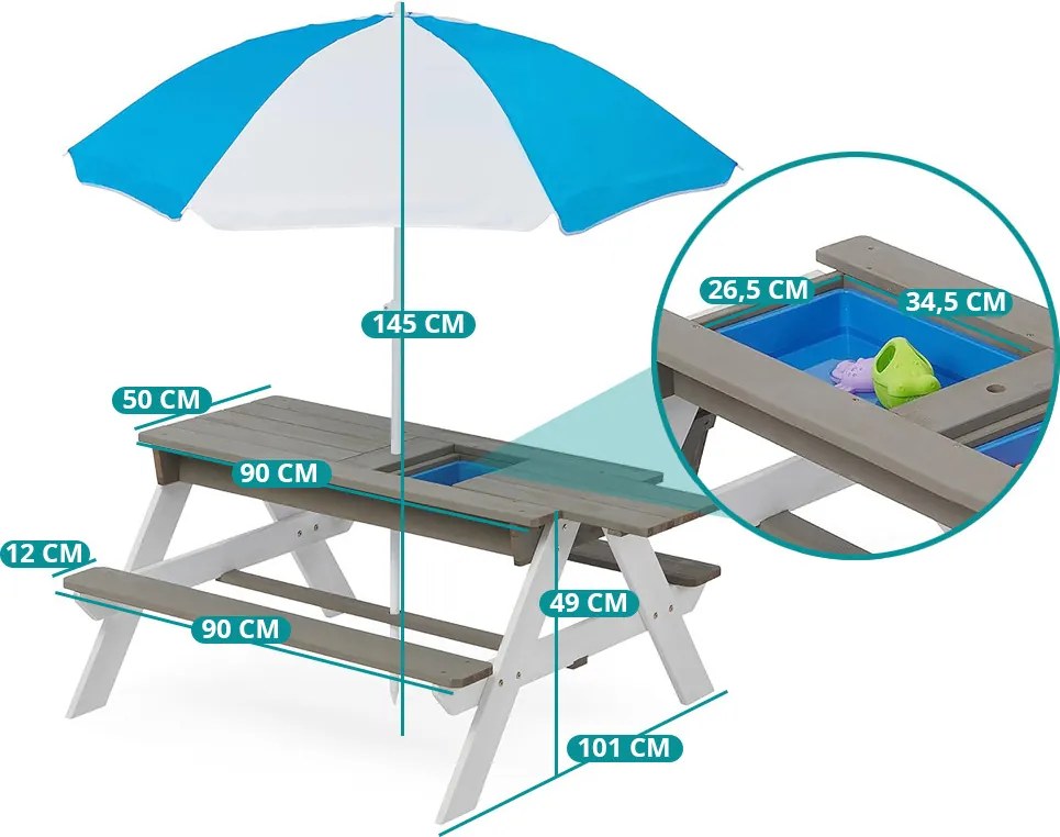 3v1 dětský piknikový stůl s deštníkem