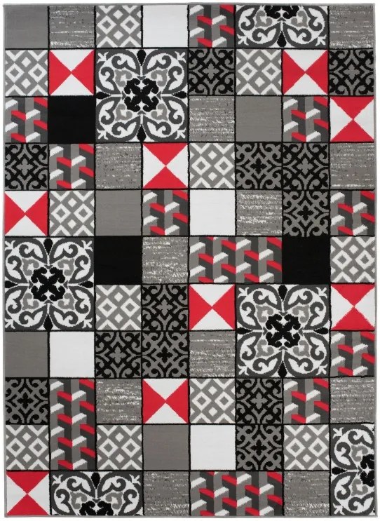 Kusový koberec moderní MAYA Z906E Patchwork šedý červený Rozměr: 160x220 cm