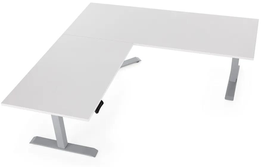 Výškově nastavitelný stůl OfficeTech Angle, 180 x 200 cm, šedá podnož, světle šedá