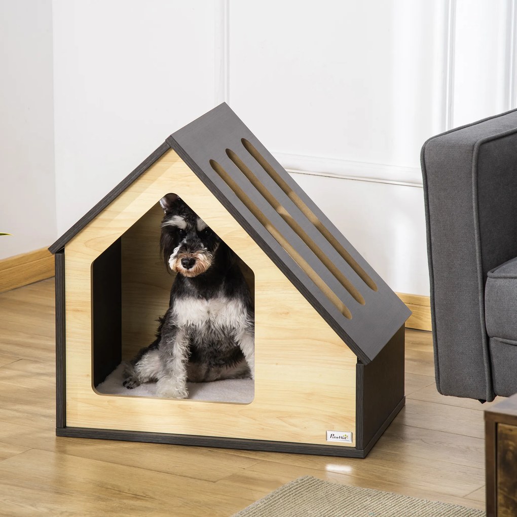 Pawhut Vnitřní Psí Jeskyně s Polštářem - Psí Dům s Šikmou Střechou - Kočičí Dům pro Malé Psy do 8 kg - 60 x 40 x 59,2 cm, Hnědá