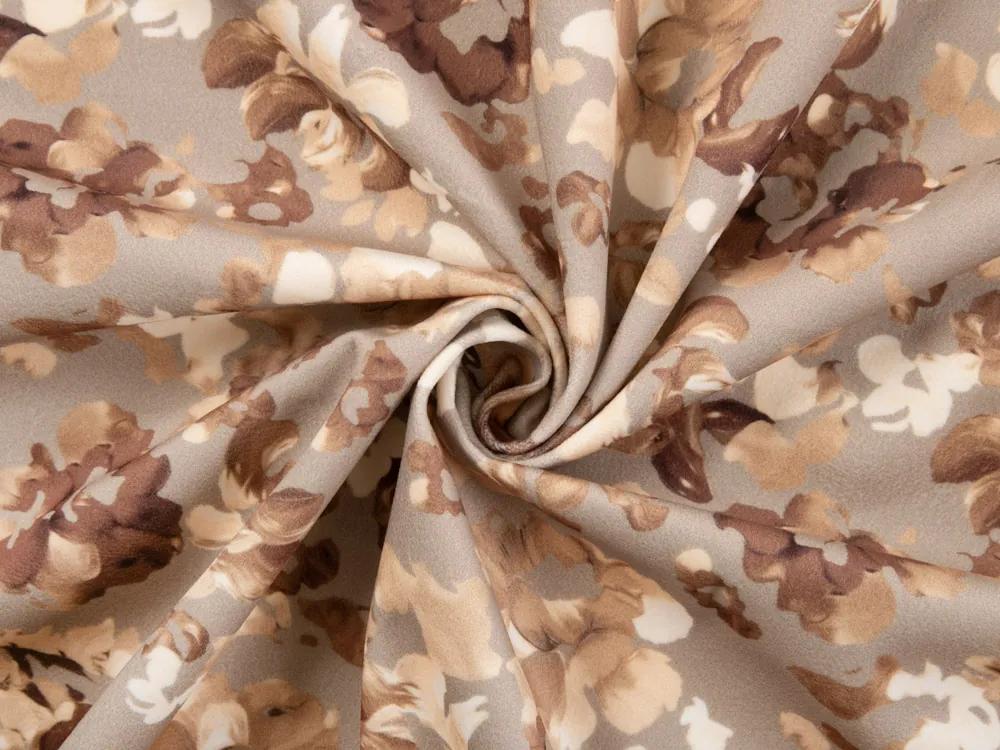 Biante Sametový povlak na polštář Tamara TMR-042 Hnědé květy na šedobéžovém 40 x 60 cm