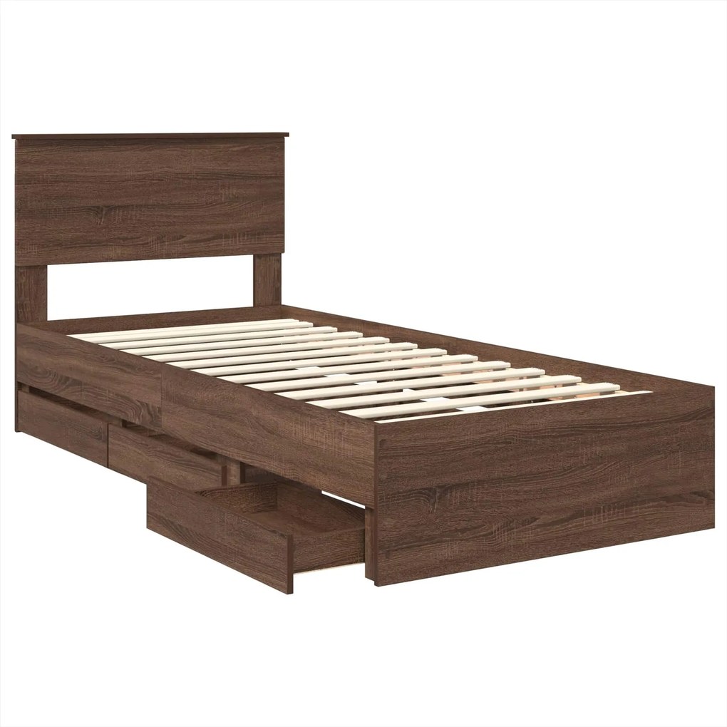 Rám postele se zásuvkou Hnědý dub 75 x 190 cm Inženýrské dřevo 3408039
