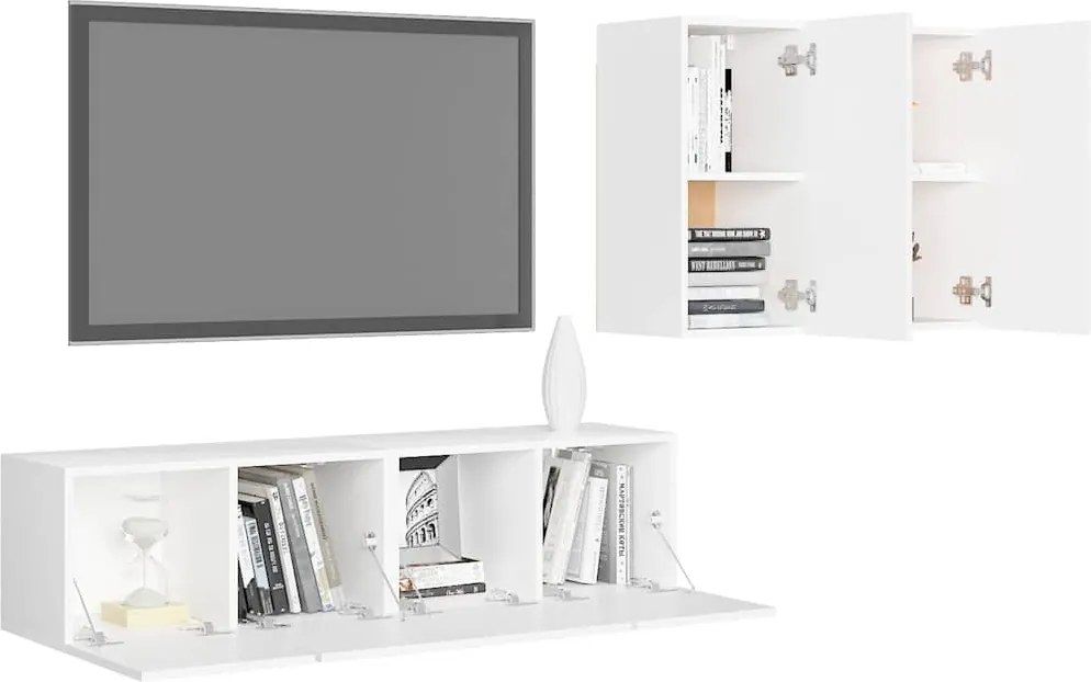 4dílný set TV skříněk bílý kompozitní dřevo 3078685