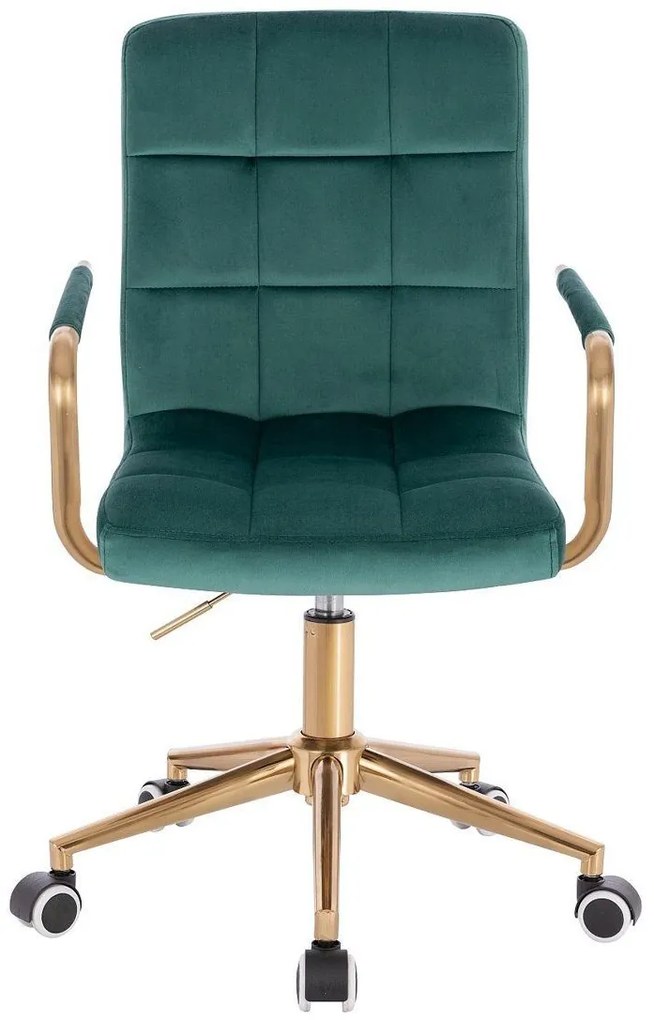 LuxuryForm DESIGN Otočná židle VERONA GOLD VELUR na zlaté podstavě s kolečky - zelená