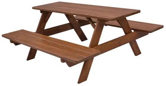 DREWMAX Zahradní stůl pevně spojený s lavičkami - pivní set, šířka 180 cm - DUB + LAK