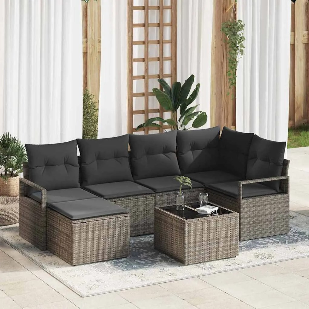 Set pohovek 7 ks Světle šedá polyratan 3355128