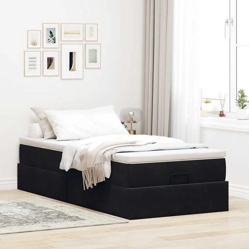Osmanský rám postele s matrací černá 90x200cm samet 3311161