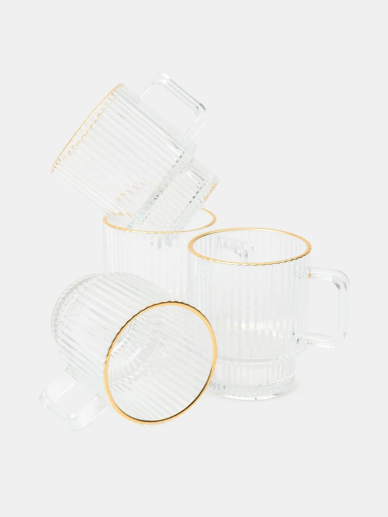 Sinsay - Sada skleněných hrnků s rýhovaným povrchem a pozlaceným okrajem 4 pack - clear