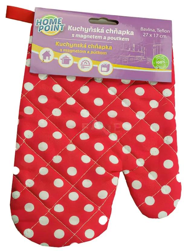 TextilCentrum.cz Kuchyňská chňapka bavlna / teflon HOME POINT, červená s puntíky, 27x17cm 2ks (pravá, levá)