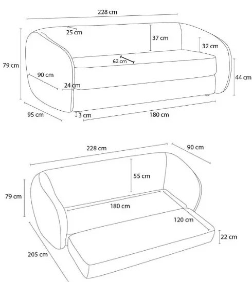 Zelená žinylková rozkládací pohovka 228 cm Neyo – Bobochic Paris