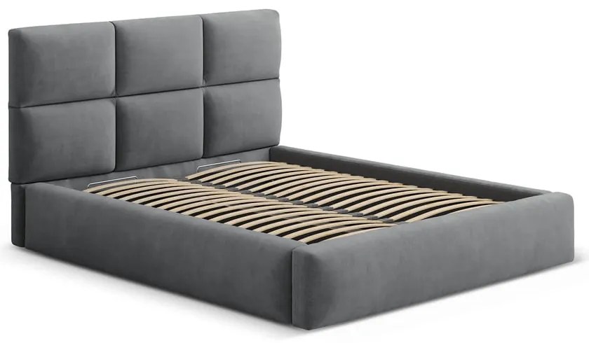 Šedá čalouněná dvoulůžková postel s úložným prostorem s roštem 140x200 cm Libera – Windsor &amp; Co Sofas