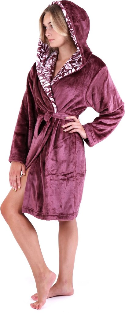 Krátký dámský župan Flora mauve wine 48 56 4853 - XXL