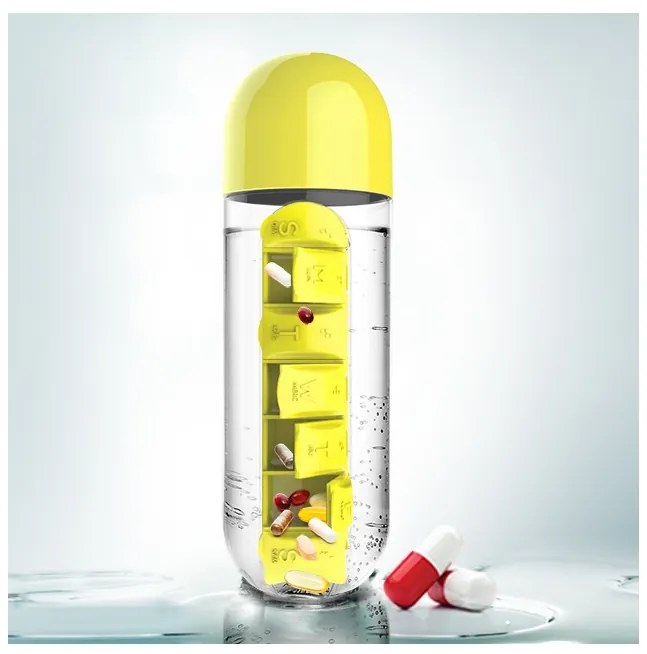 ASOBU multifunkční týdenní dávkovací láhev Pill Organizer žlutá 600ml