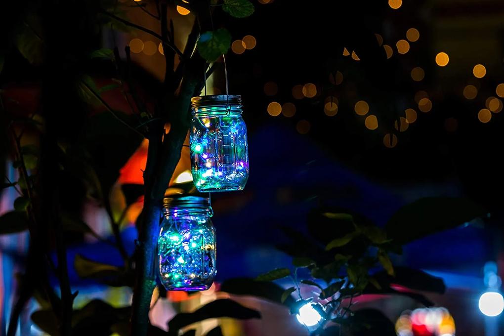 Bezdoteku LEDSolar solární závěsná vánoční sklenice s řetězem multicolor 2 ks, iPRO, 1W, multicolor
