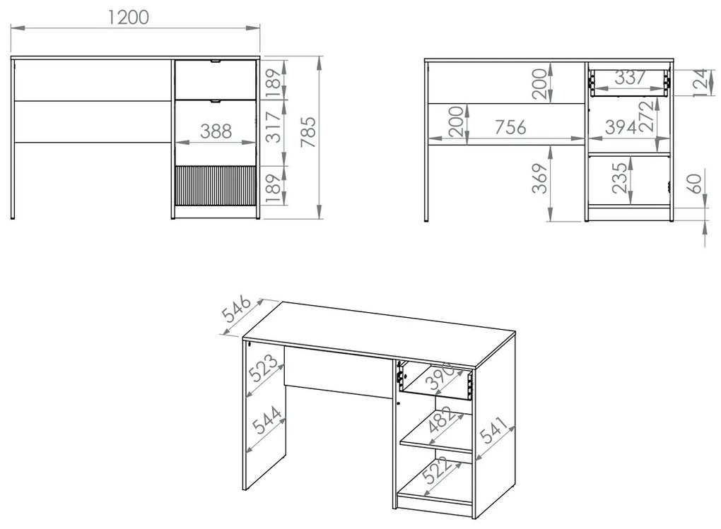 Psací stůl ARANA - bílý / dub castello / grafitový