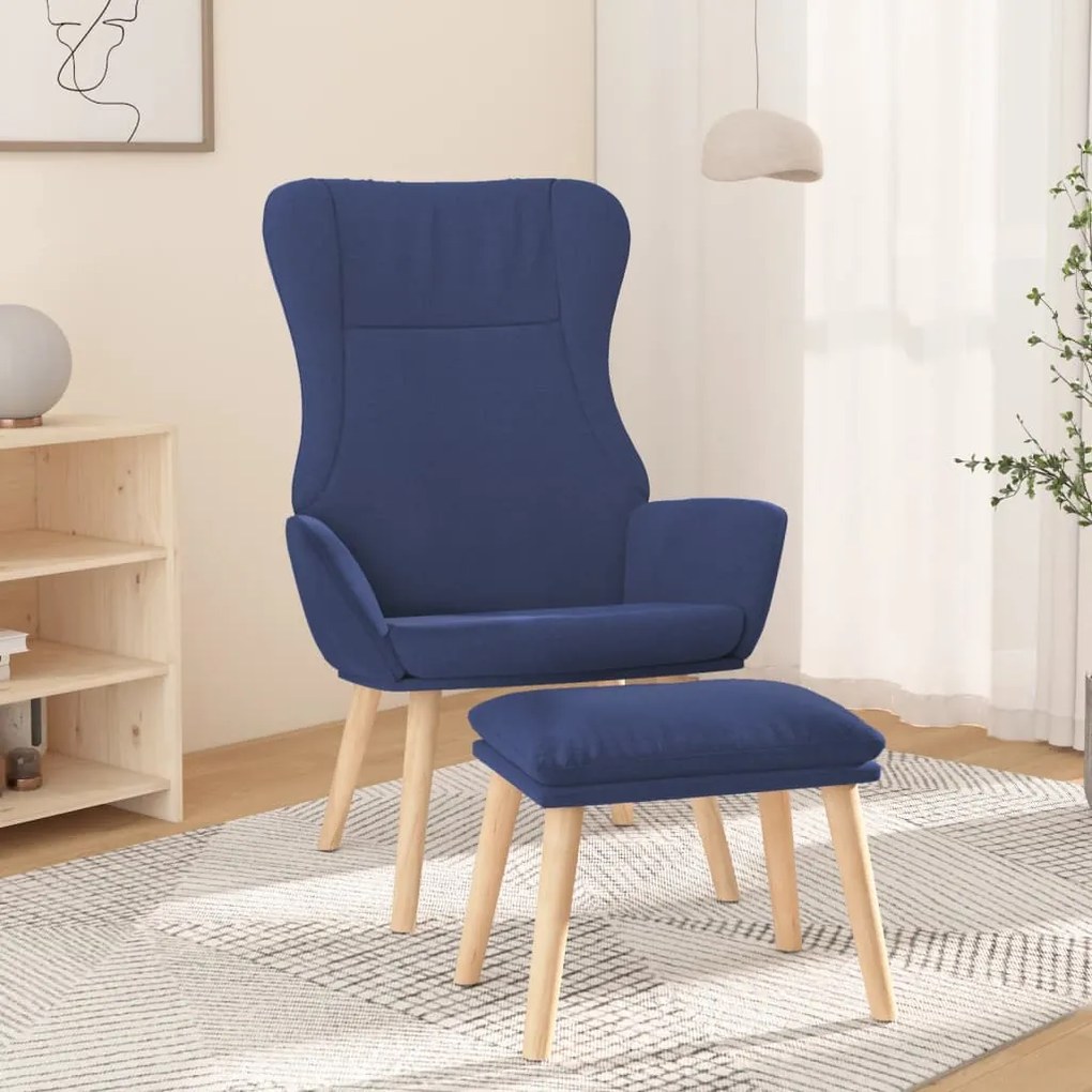 Relaxační křeslo s podnožkou modré textil 3097886