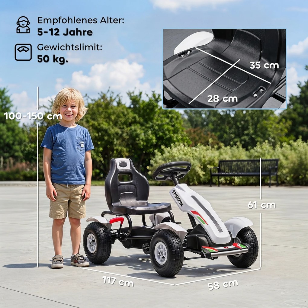 HOMCOM Pedálový Go-Kart pro děti od 5 let – dětské pedálové auto s nastavitelným sedadlem, gumovými pneumatikami a ruční brzdou pro chlapce a dívky, …